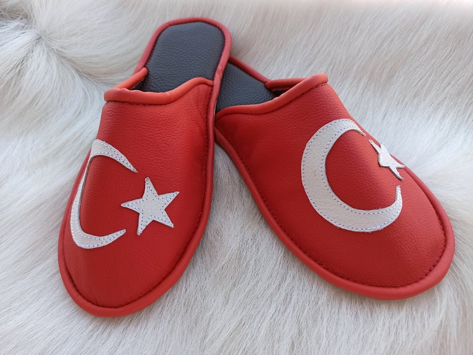 Turkish leather slippers Turkie flag slippers shoes gift for | Etsy