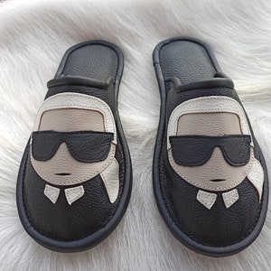 Karl Lagerfeld Slippers Fashion Leather Slippers Unisex Slippers Simple ...