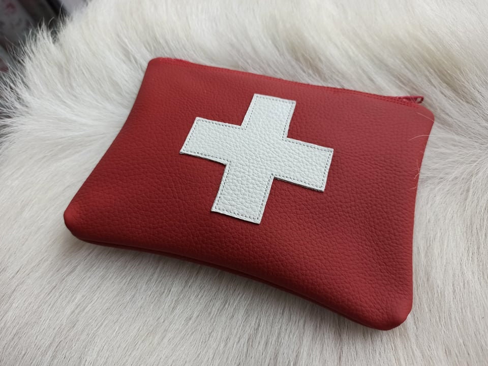 Switzerland leather purse swiss flag gift for swiss cosmetic | Etsy
