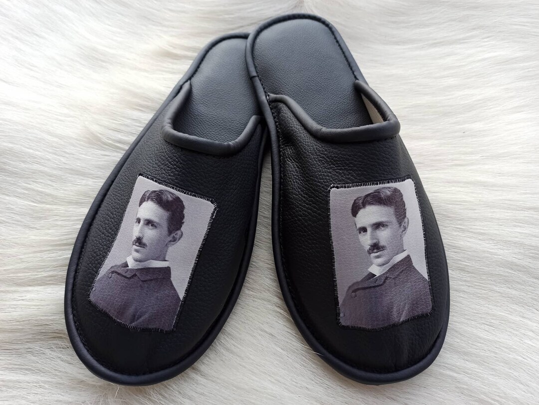 Nikola Tesla Leather Slippers Gifts for Philosopher Physicist Student ...