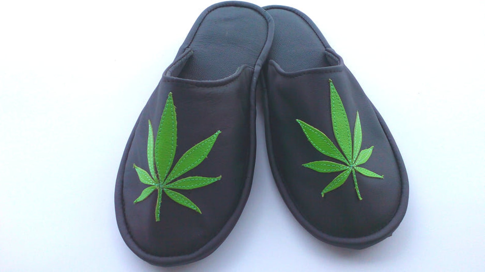 Marijuana Leather Slippers Cannabis Leaves Marijuana Shoes | Etsy