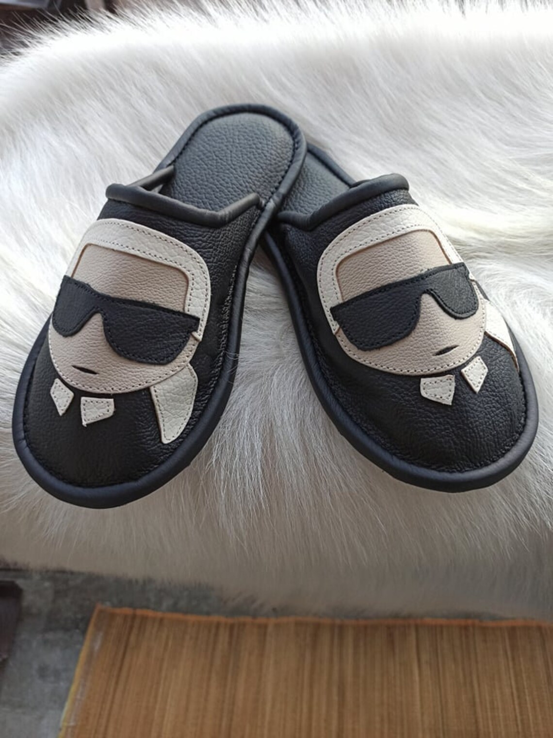 Karl Lagerfeld Slippers Fashion Leather Slippers Unisex | Etsy