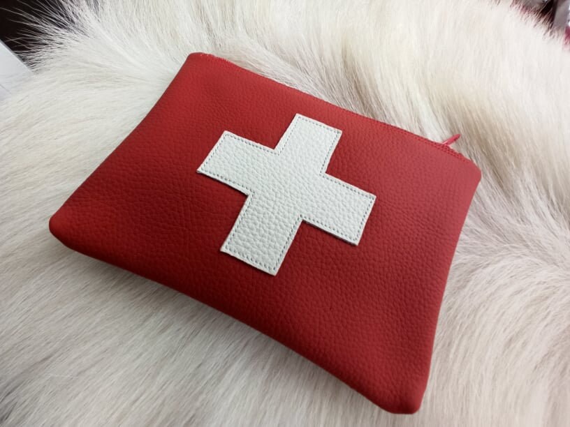 Switzerland leather purse swiss flag gift for swiss cosmetic | Etsy