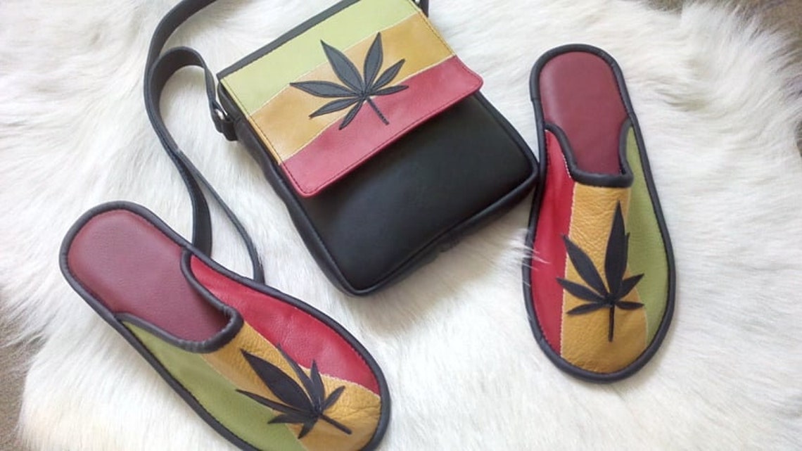 Rasta marijuana leather slippers cannabis leaves rastafarian | Etsy