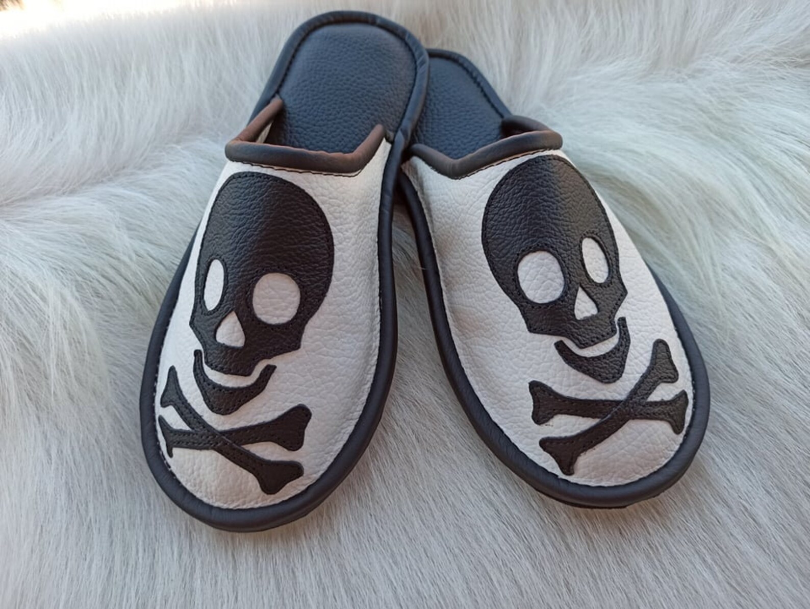 Skull and Crossbones Slippers Skull Leather Slippers-skull and | Etsy