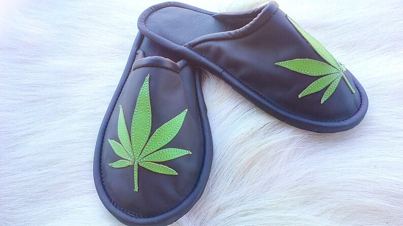 Marijuana Leather Slippers Cannabis Leaves Marijuana Shoes | Etsy