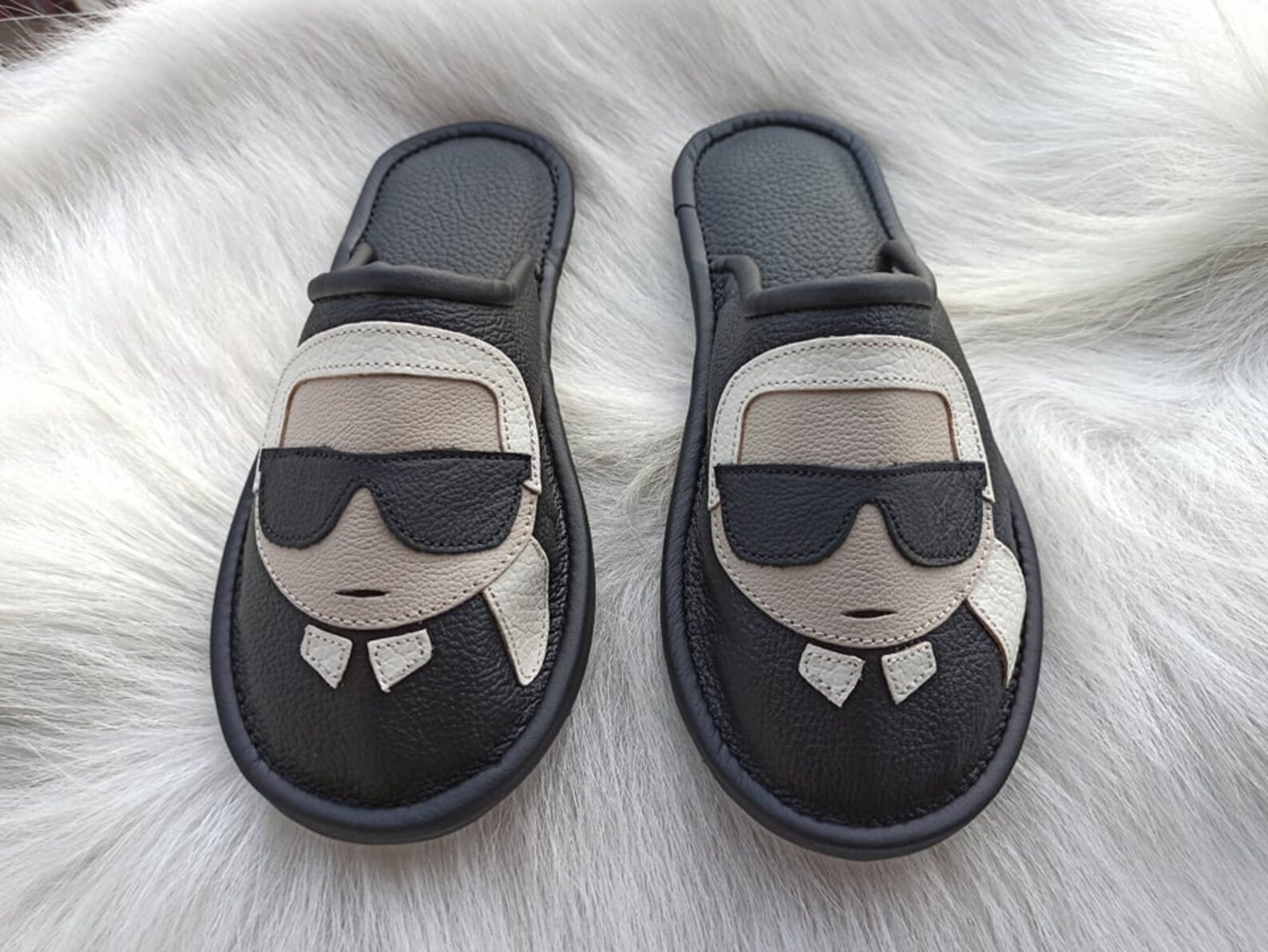 Karl Lagerfeld Slippers Fashion Leather Slippers Unisex | Etsy