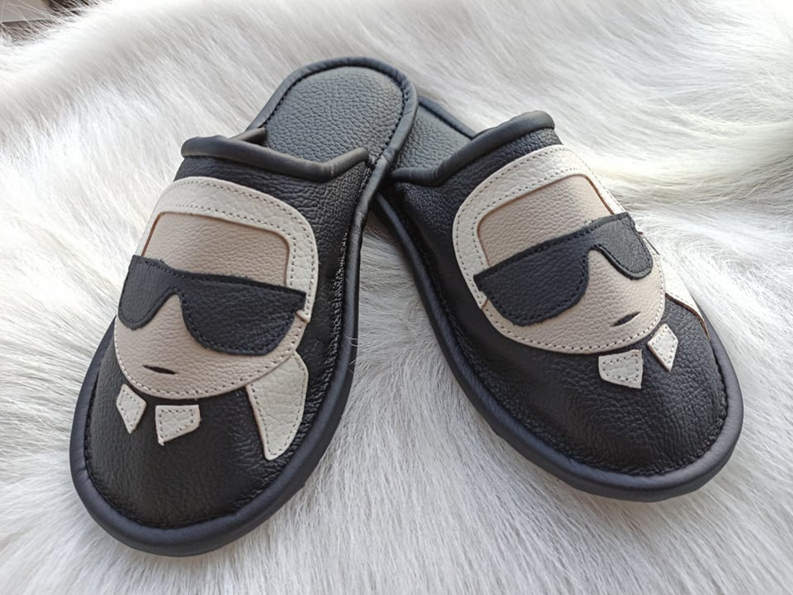Karl Lagerfeld Slippers Fashion Leather Slippers Unisex | Etsy