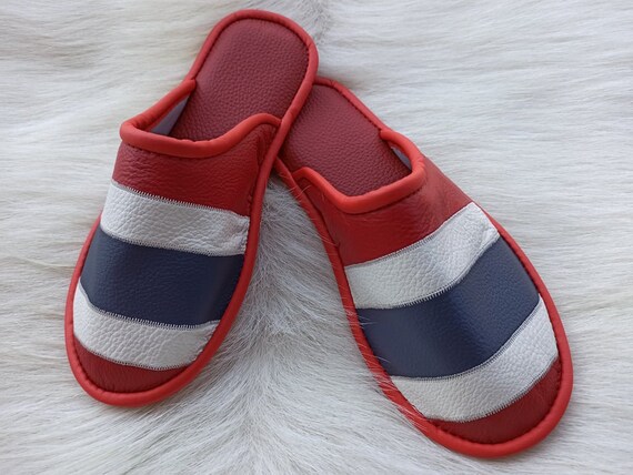 Thai flag leather slippers Thailand gift handmade | Etsy