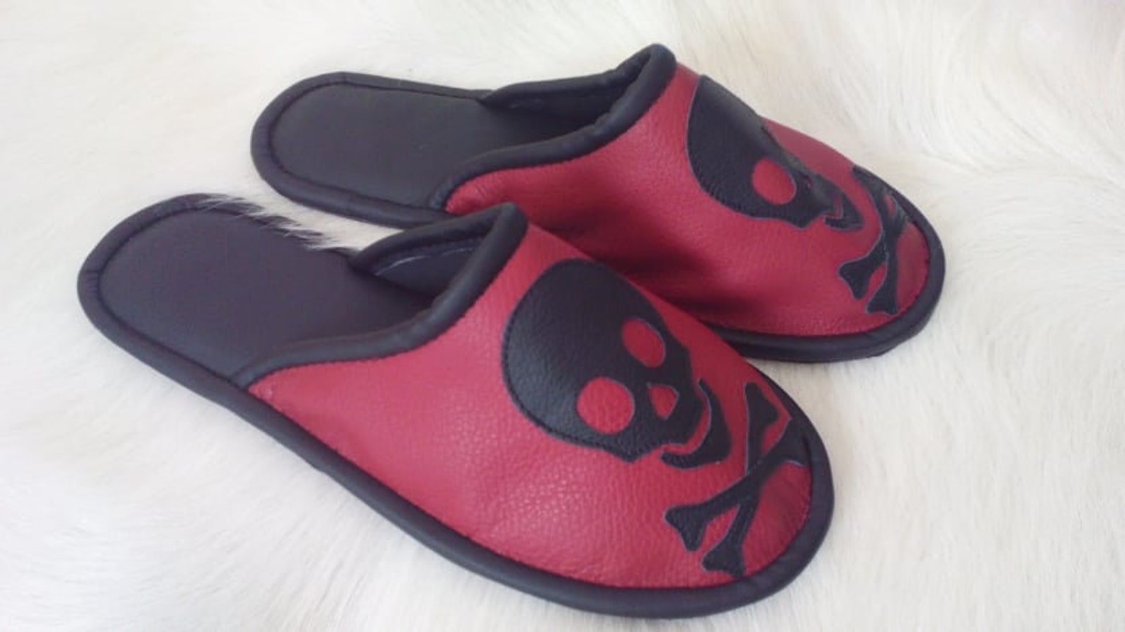 Skull and Crossbones Slippers Skull Leather Slippers-skull and | Etsy