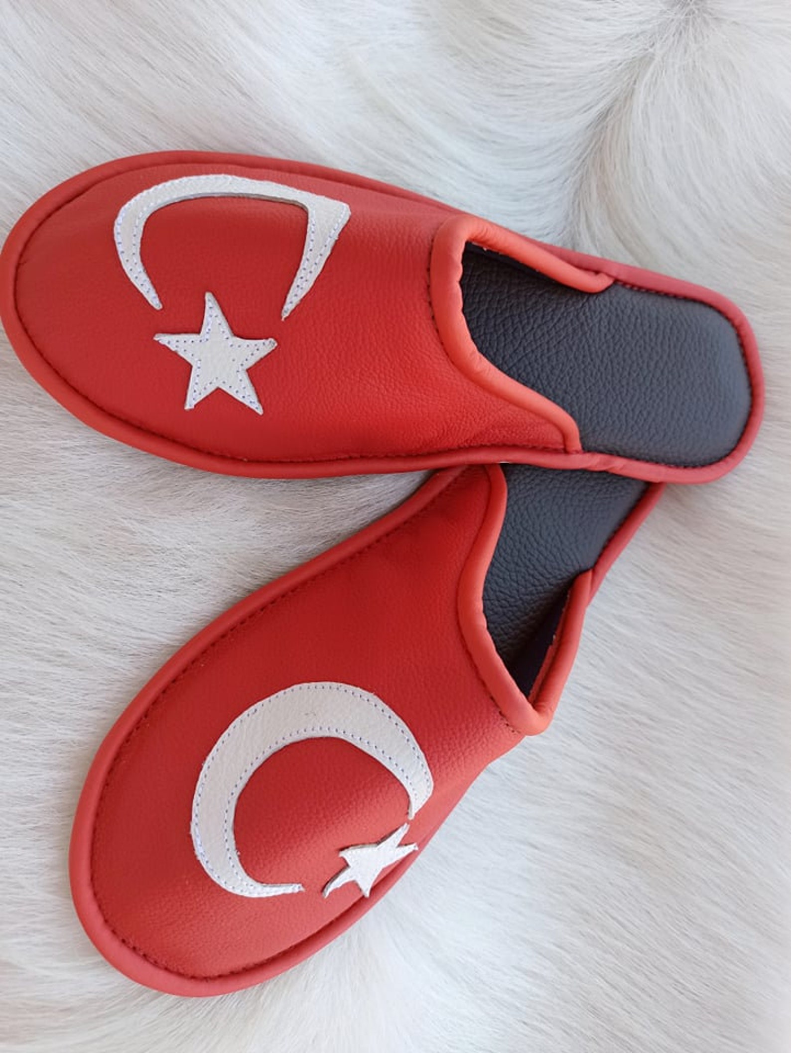 Turkish Leather Slippers Turkie Flag Slippers Shoes Gift for - Etsy New ...
