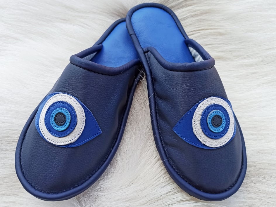 Evil Eye leather slippers unisex Evil Eye Symbol Turkish - Etsy 日本