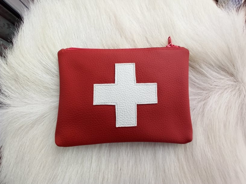 Switzerland leather purse swiss flag gift for swiss cosmetic | Etsy