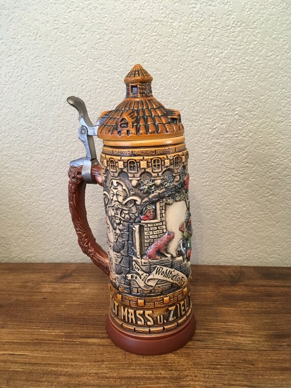 Items similar to King Castle Tower German Beer Stein with Lid-Vintage ...