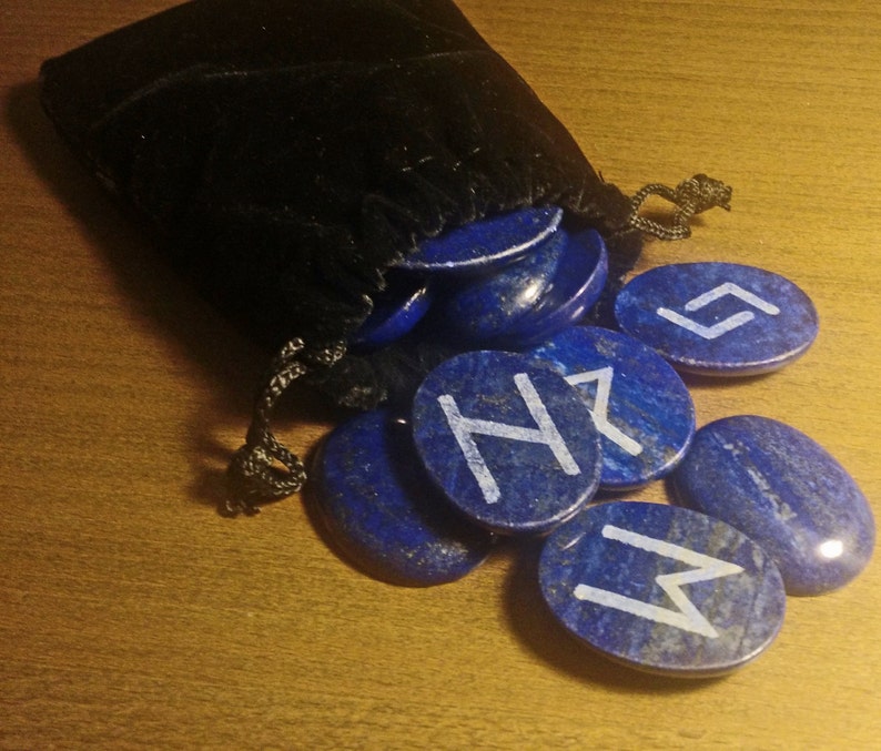 Runes Set, Lapis Lazuli 25pcs, Elder Futhark, Carved Stone - Etsy