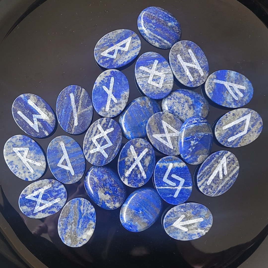Runes Set, Lapis Lazuli 25pcs, Elder Futhark, Carved Stone - Etsy