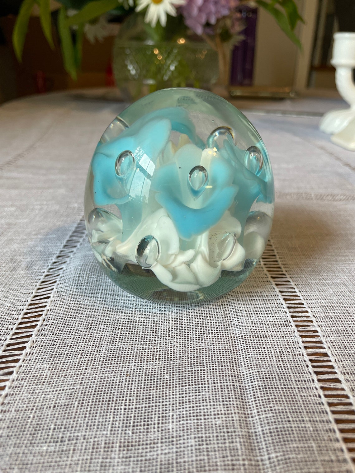 Glass Art, Collectable, Vintage St. Clair Glass Paperweight With Blue ...
