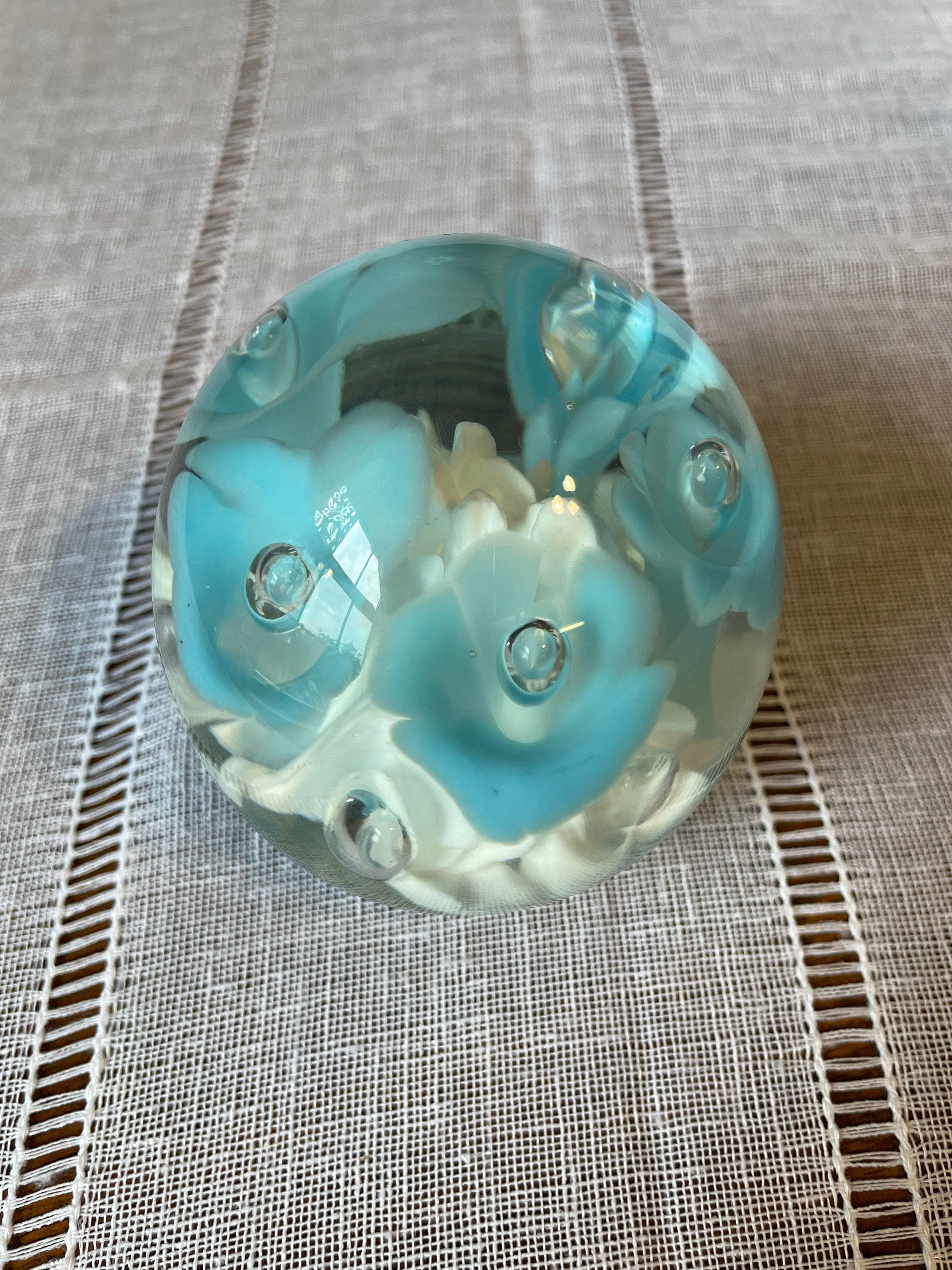 Glass Art, Collectable, Vintage St. Clair Glass Paperweight With Blue ...