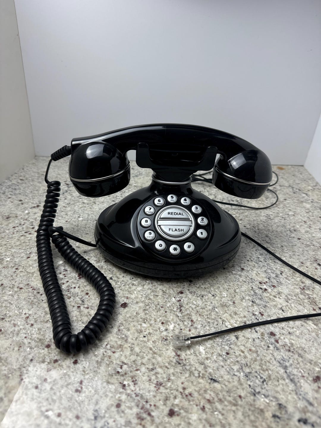 Black Vintage Phone, Landline With Rotatory Look Push Button Dialing ...