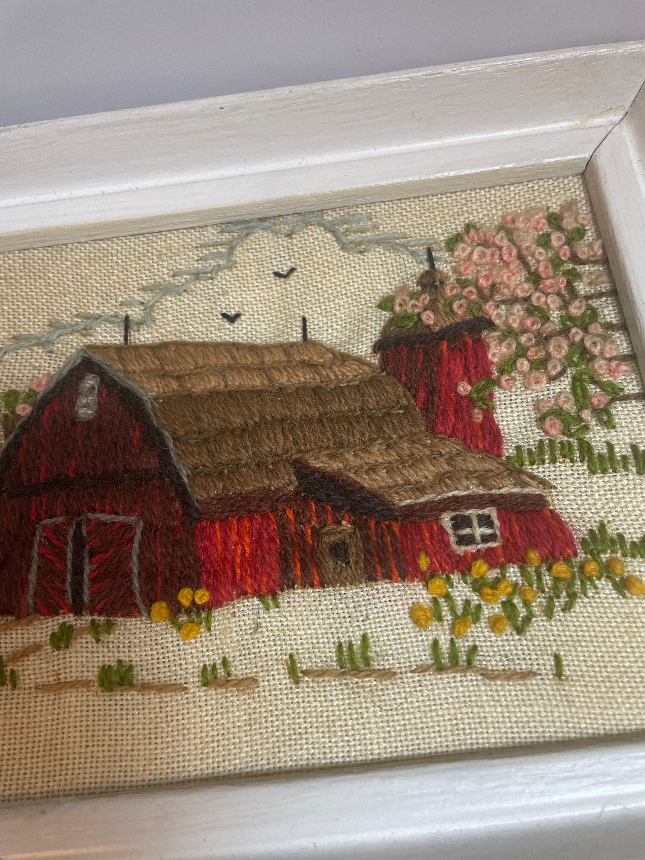 Embroidered Farm Scene With Frame Set of 2 Vintage Barns - Etsy