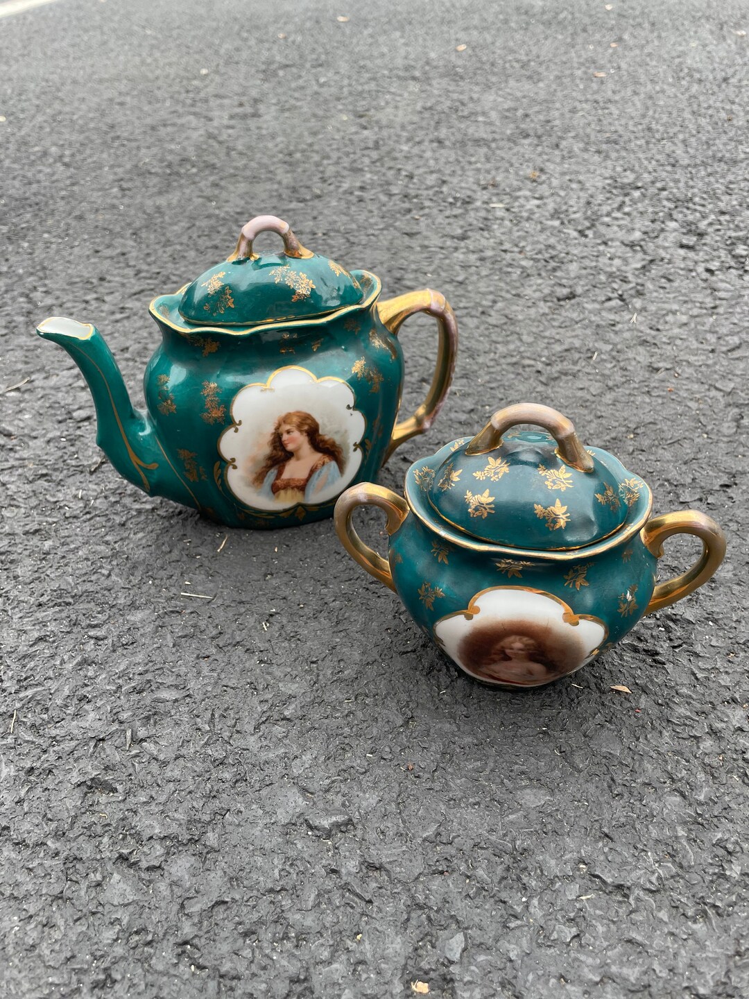 Antique Austrian Tea Set: Victorian Teapots With Roses, Hand-painted ...