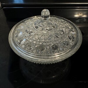 Vintage Bowl With Lid in Cane Pattern, Clear Glass, Pressed Glass, Art ...