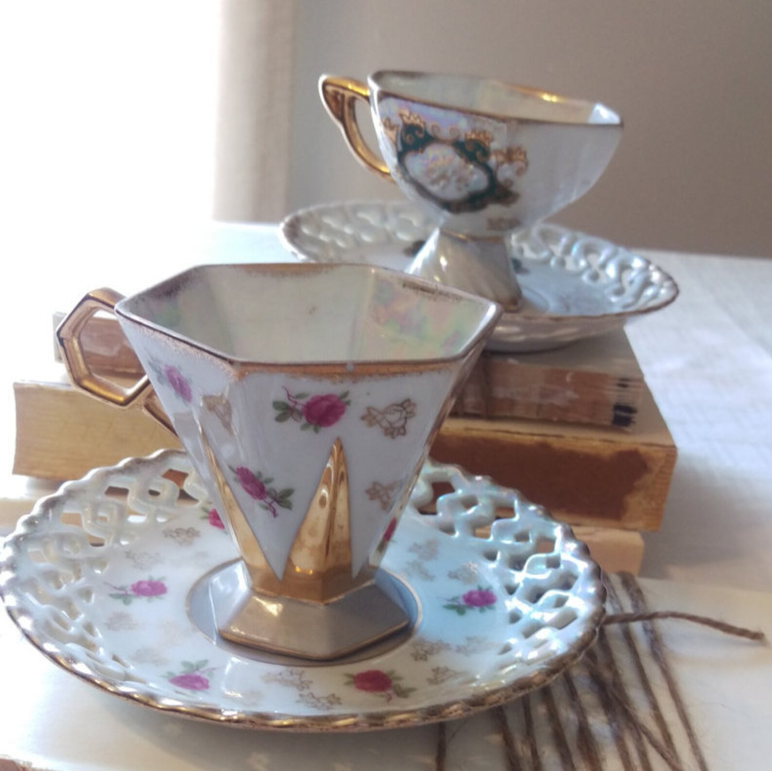 Green Antique Royal Sealy China Tea Cup and Saucer, Japanese Tea Cup ...