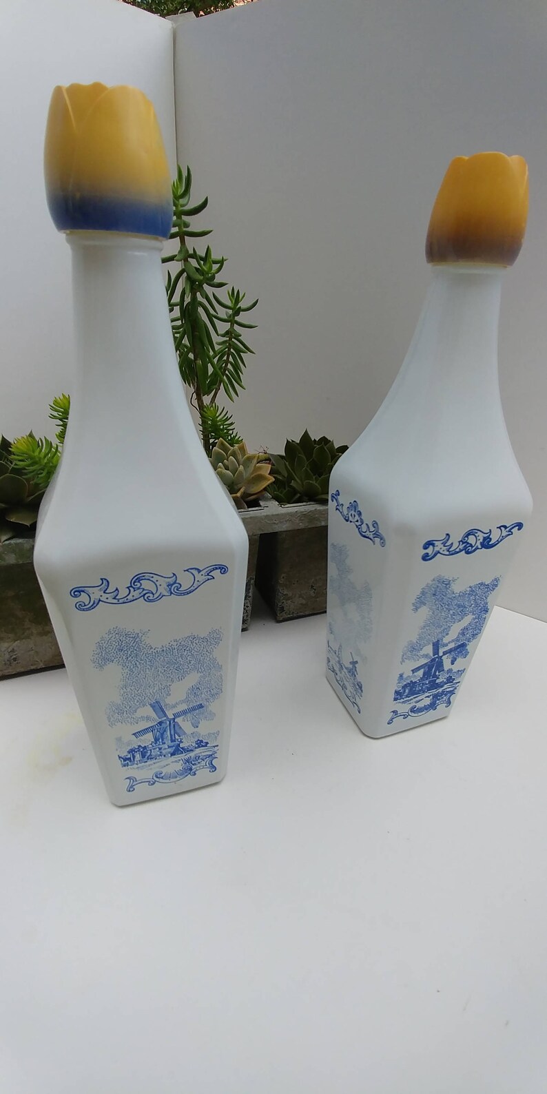 Pair of Dutch Vintage Cordial Bottle D-126 , White and Blue Delft ...