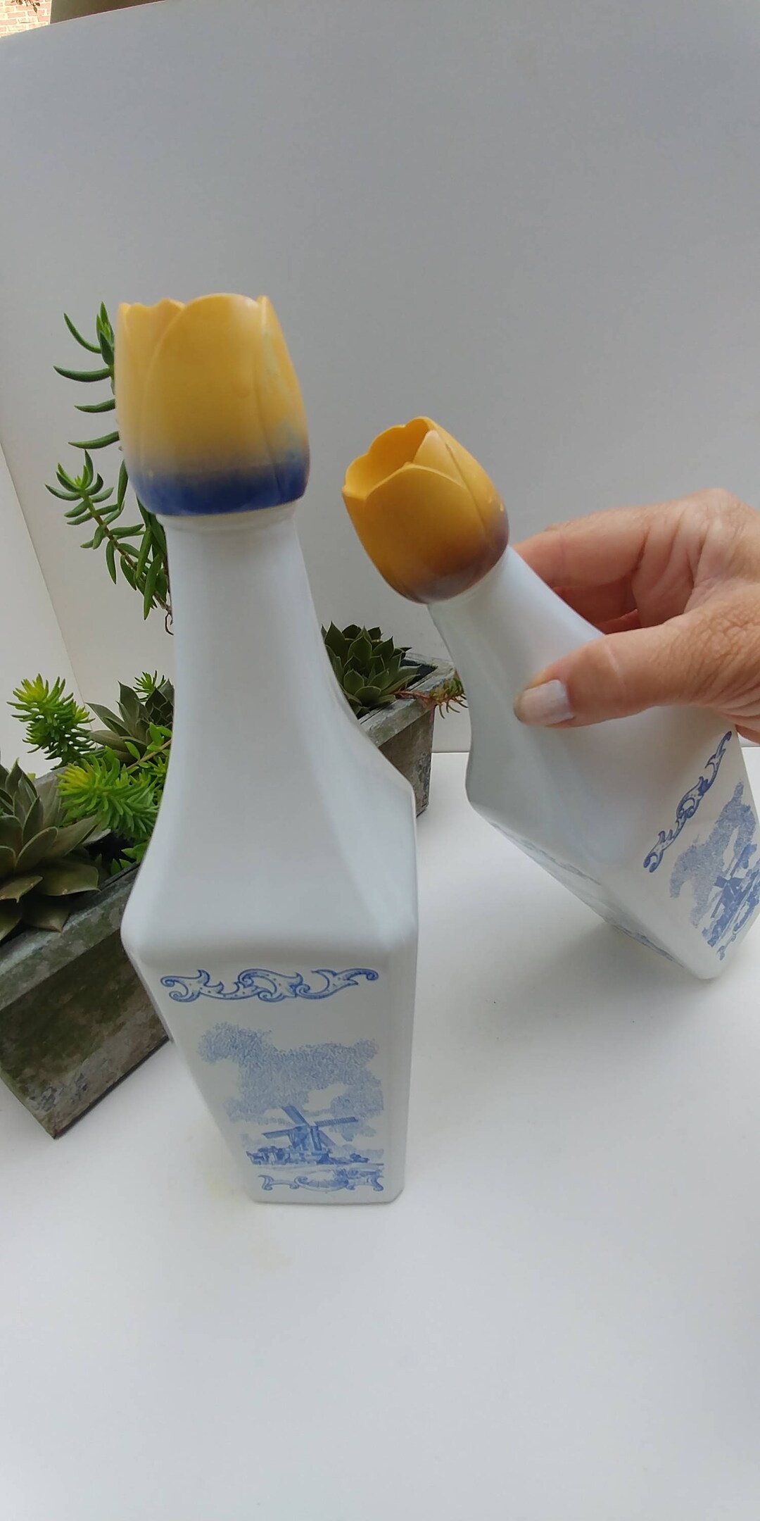 Pair of Dutch Vintage Cordial Bottle D-126 , White and Blue Delft ...