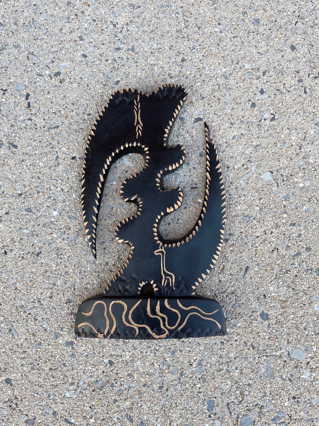 African Carved Wood Art, High Relief Art in Black and Tan, Vintage Art ...
