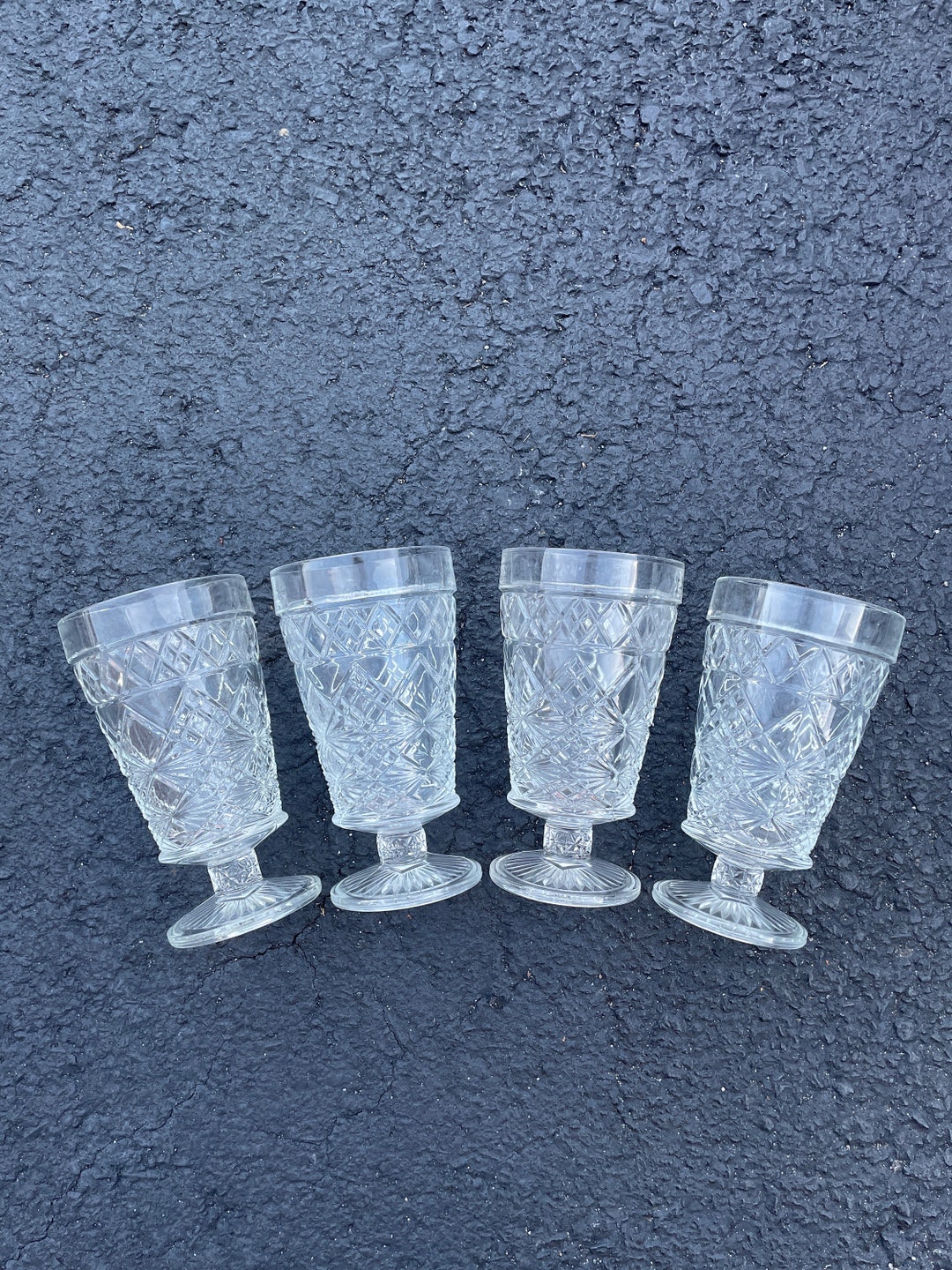 Water Glasses With Short Stem Vintage Pressed Glass Small Parfait Glass Apothecary Glass