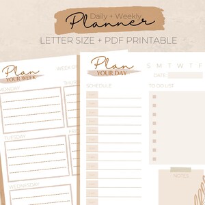 Neutral Daily + Weekly Planner Printable, Letter 8.5" X 11", PDF - Etsy