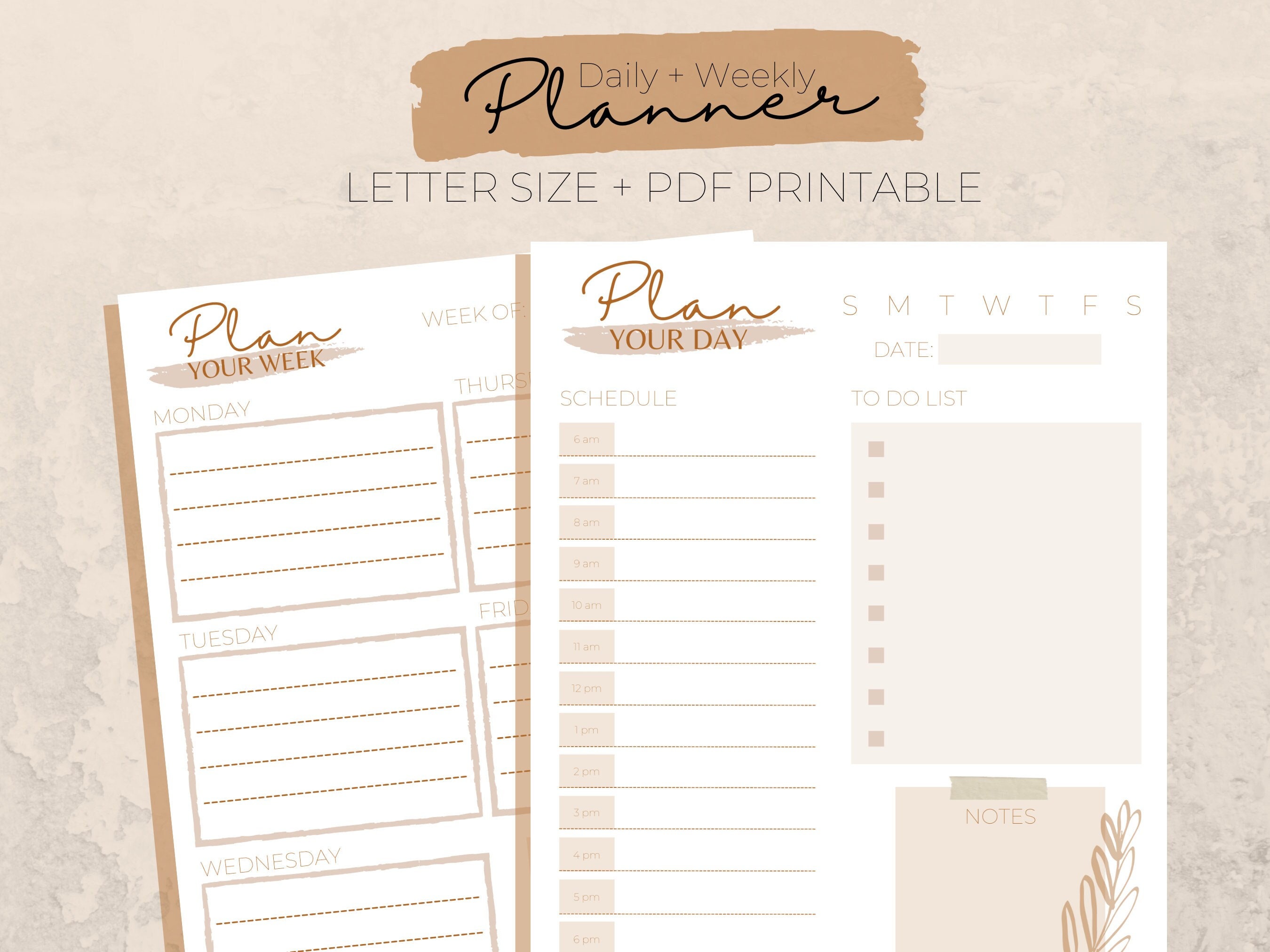 Neutral Daily + Weekly Planner Printable, Letter 8.5" X 11", PDF - Etsy