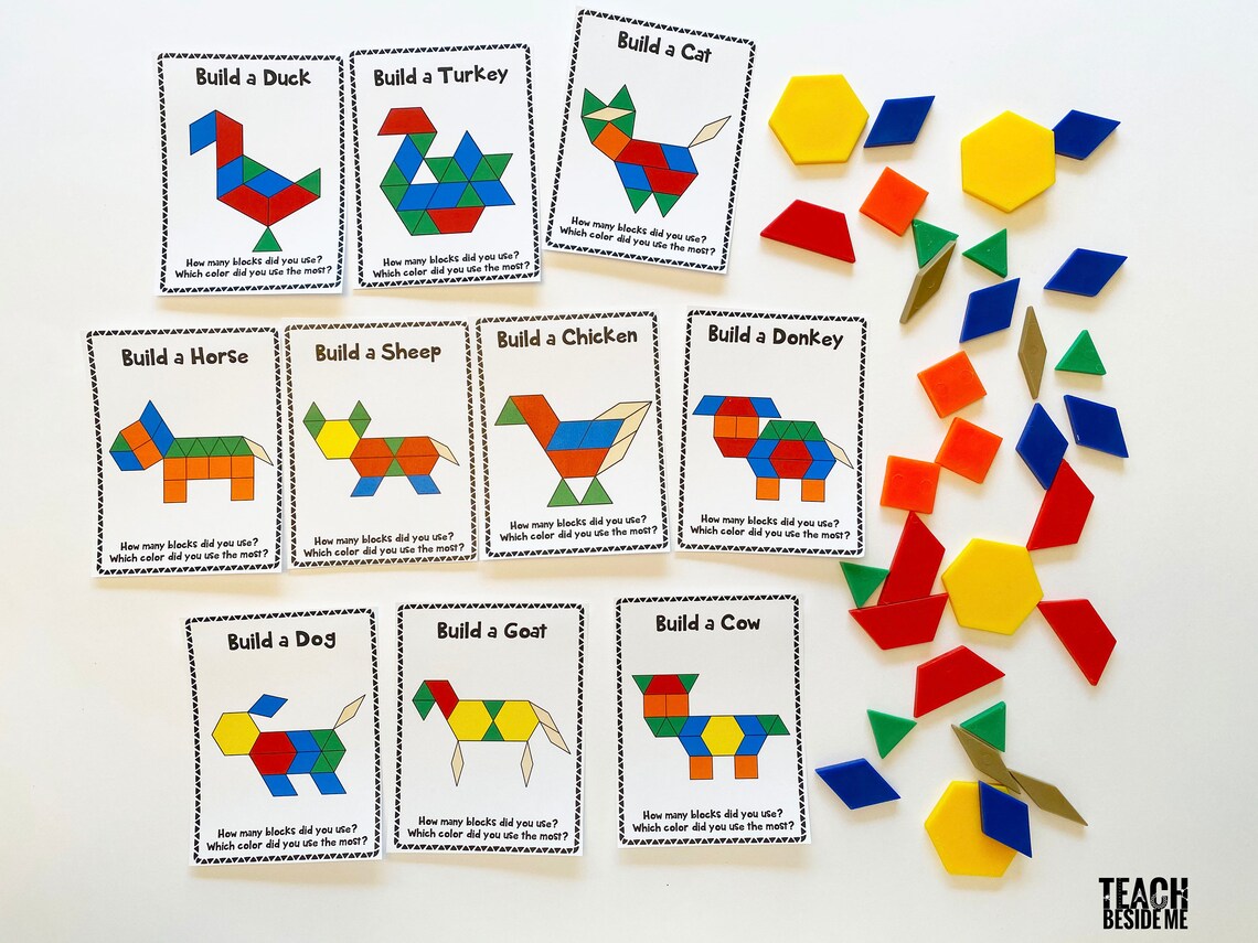 Farm Animal Pattern Block Cards - Etsy