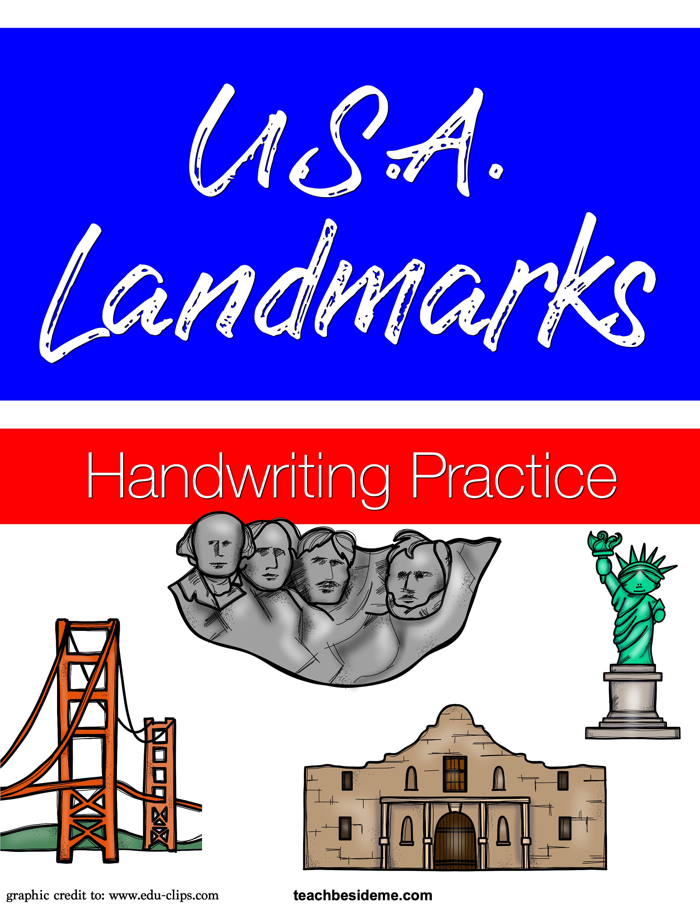 USA Landmarks Handwriting Practice - Etsy