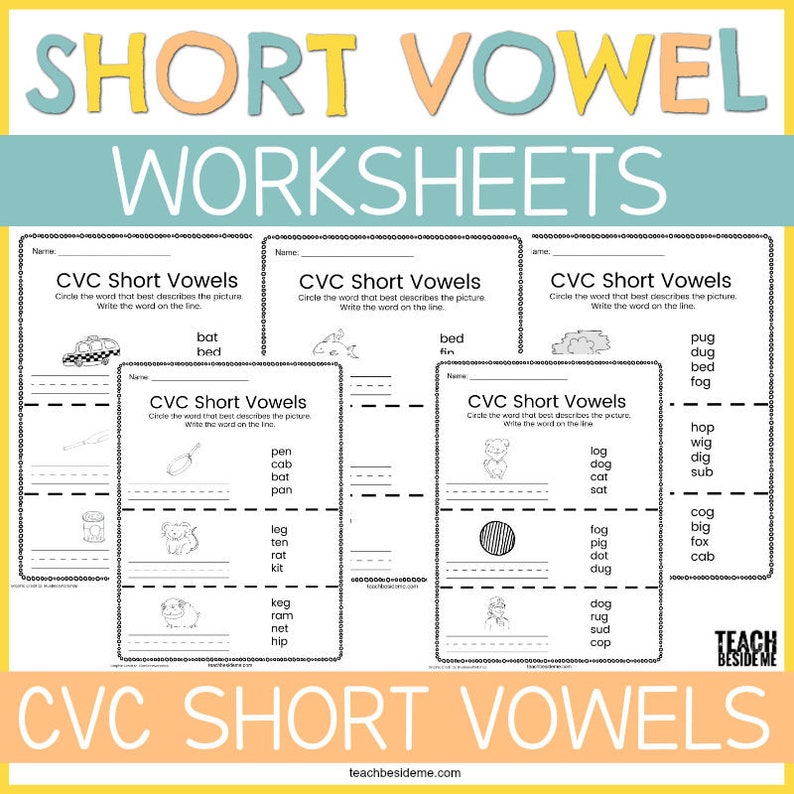 Short Vowel CVC Word Worksheets - Etsy