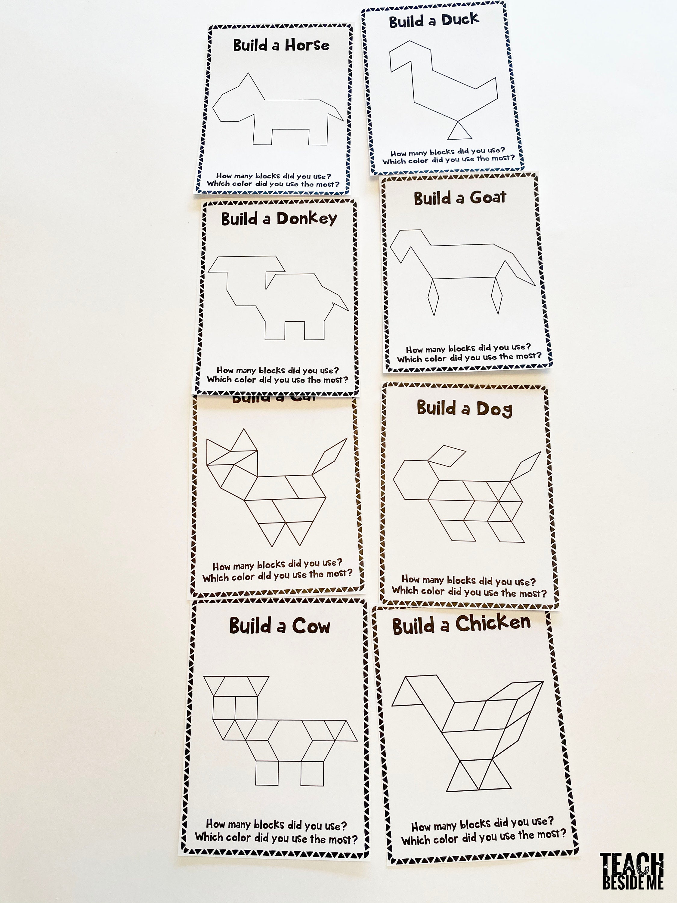 Farm Animal Pattern Block Cards | Etsy