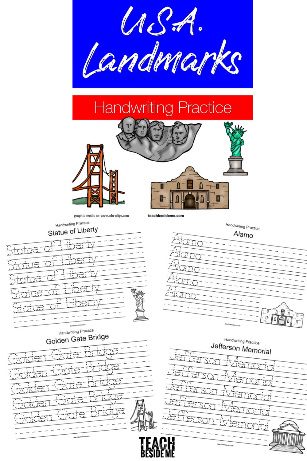 USA Landmarks Handwriting Practice - Etsy