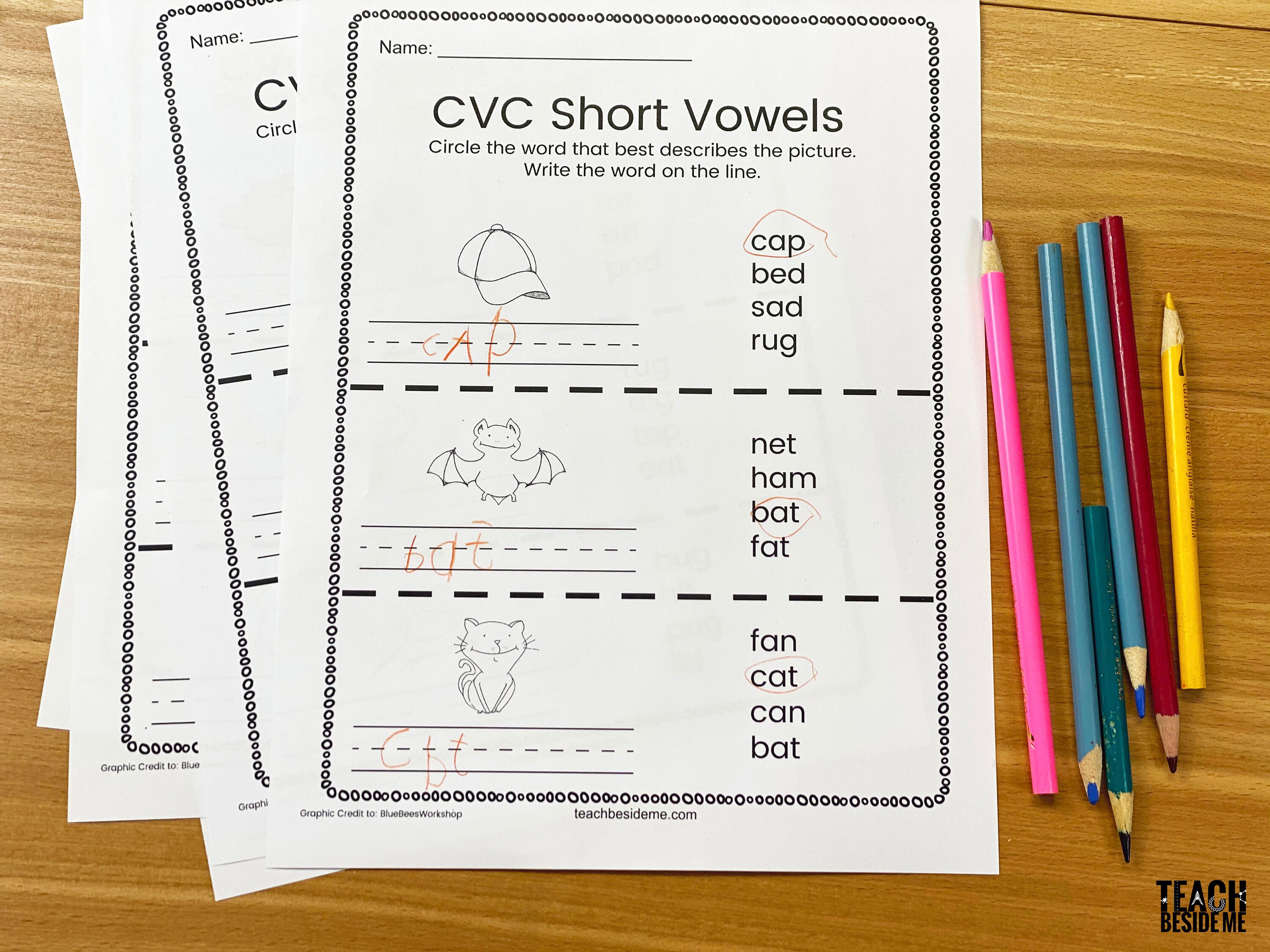 Short Vowel CVC Word Worksheets - Etsy