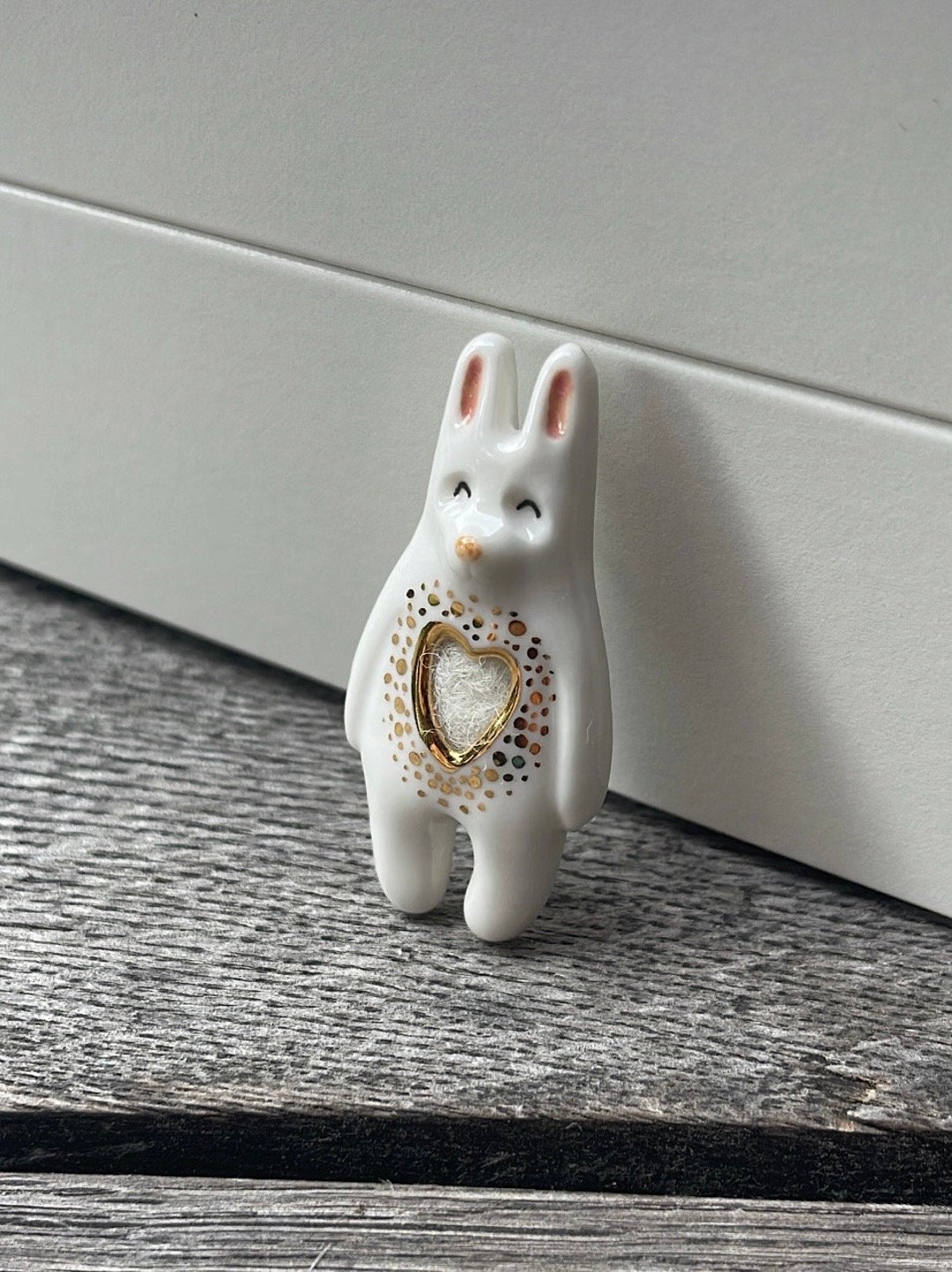 Porcelain White Rabbit Miniature Essential Oil Diffuser Pin With Golden ...