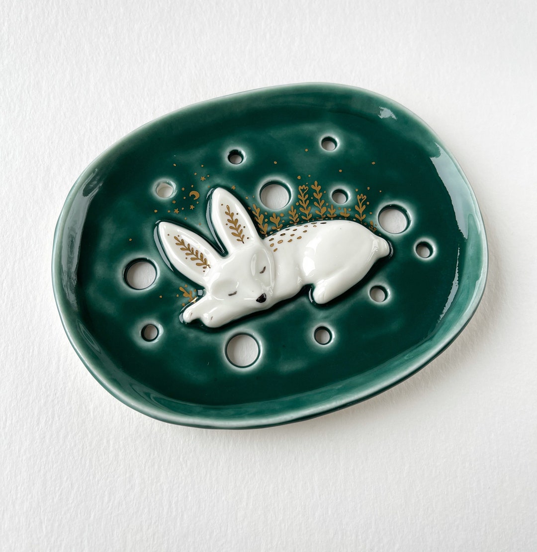 Porcelain Soap Dish With White Rabbit and Golden Stardust - Etsy