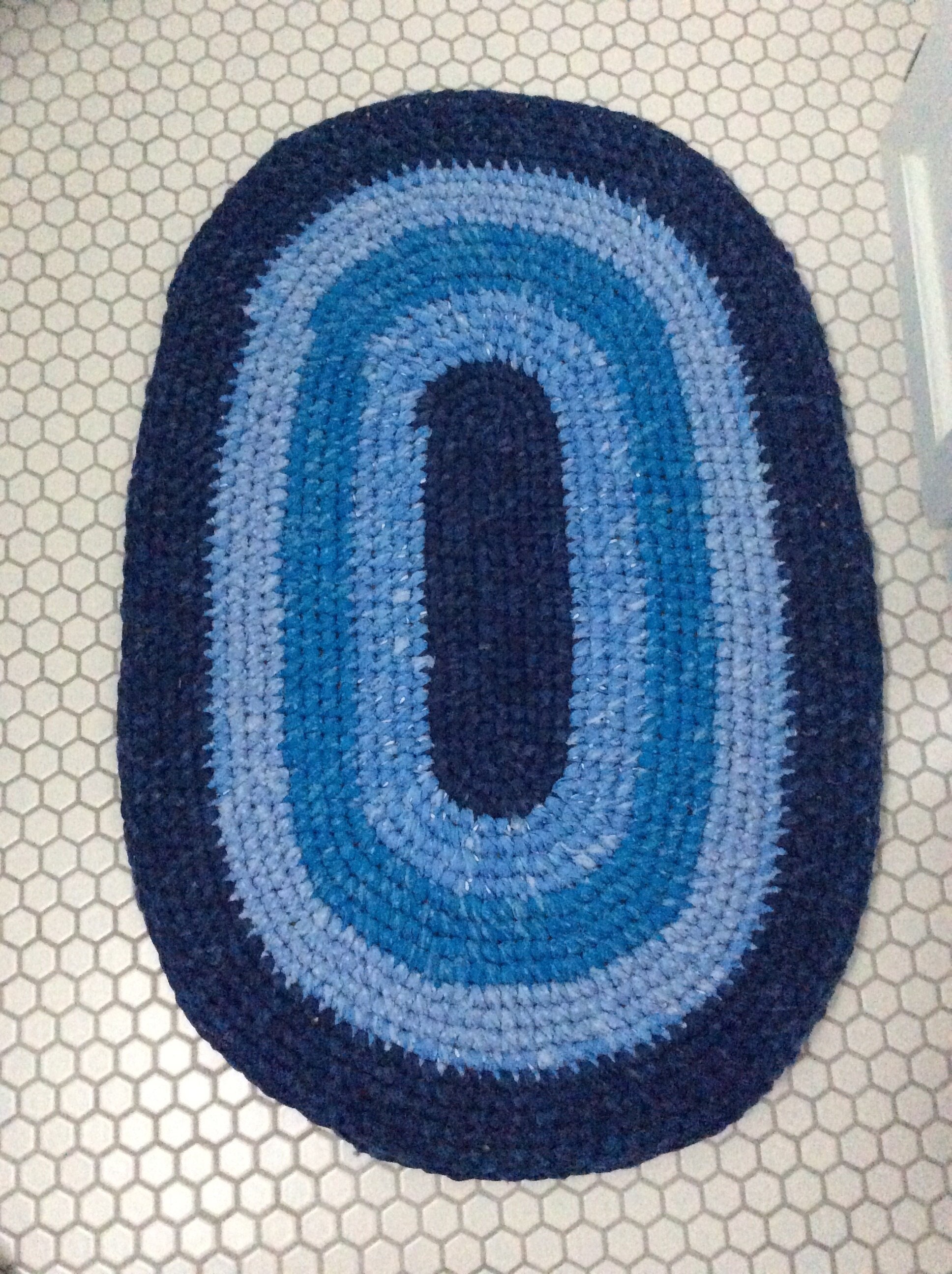Hand Crochet Cotton Shades of Blue Rag Rug Oval - Etsy