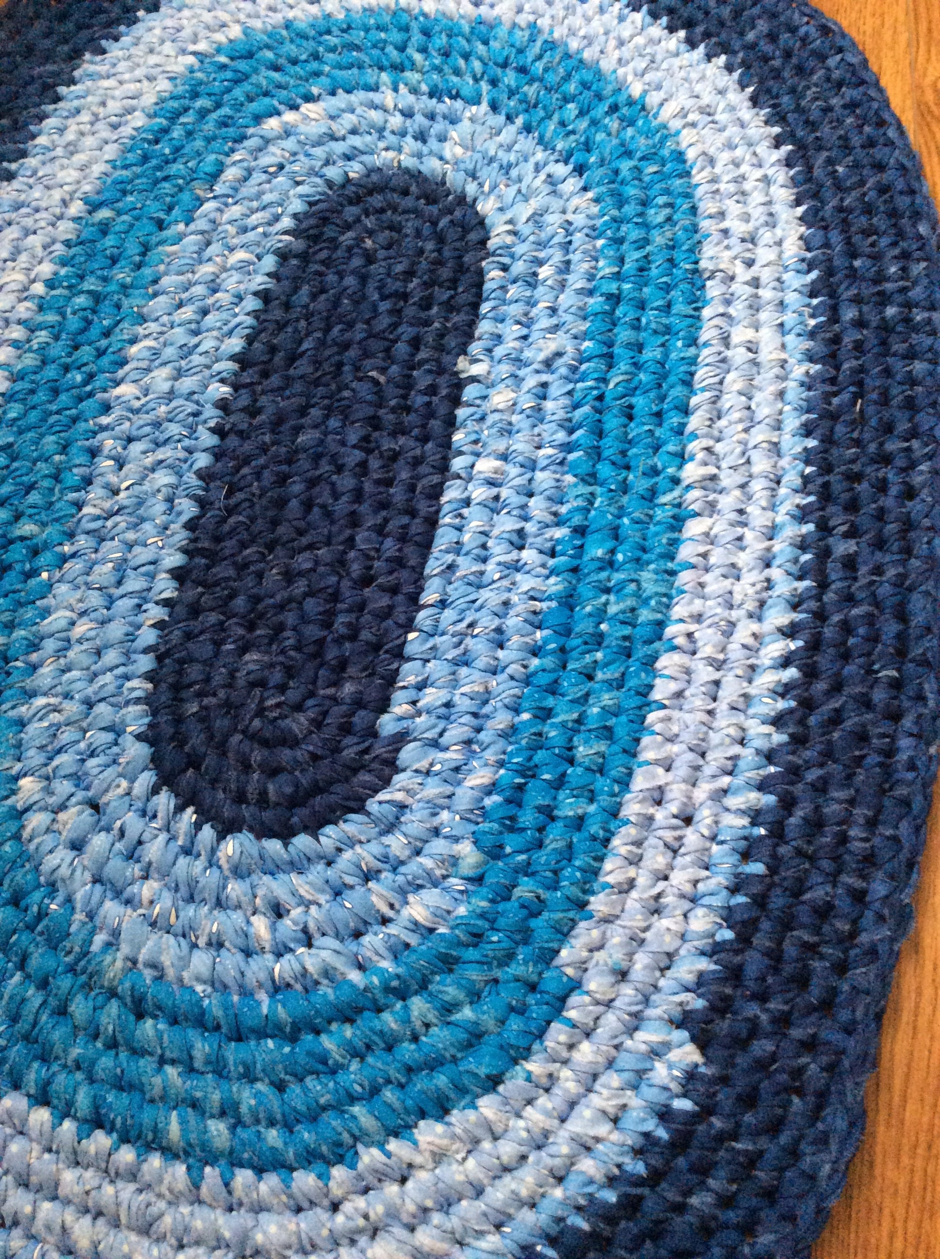 Hand Crochet Cotton Shades of Blue Rag Rug Oval - Etsy