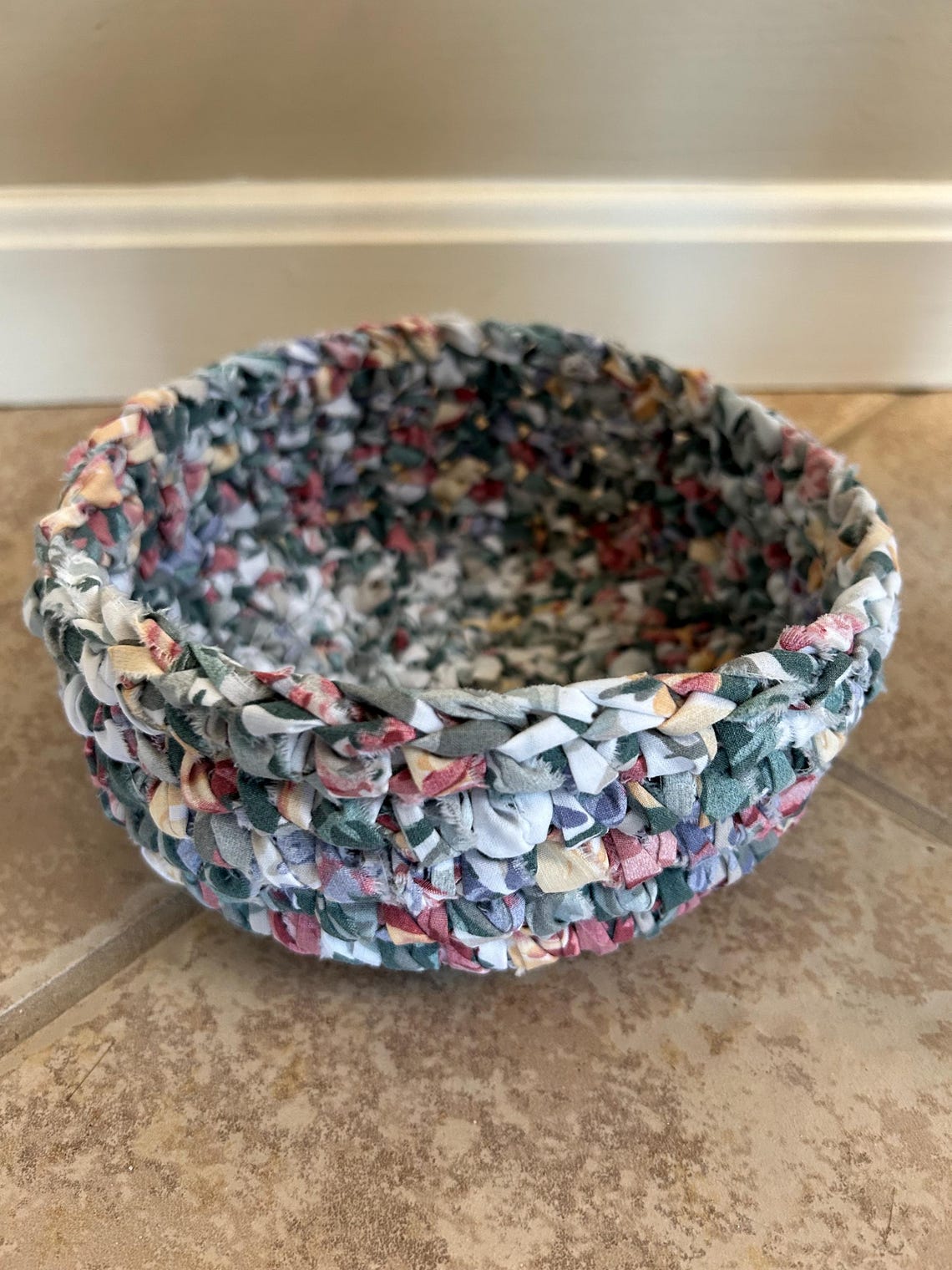Crochet Rag Rug Bowl 7 Inches Pastels - Etsy