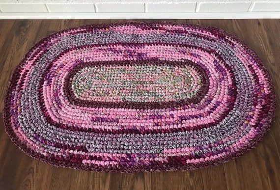 Hand Crochet Cotton Shades of Pink Oval Rug - Etsy
