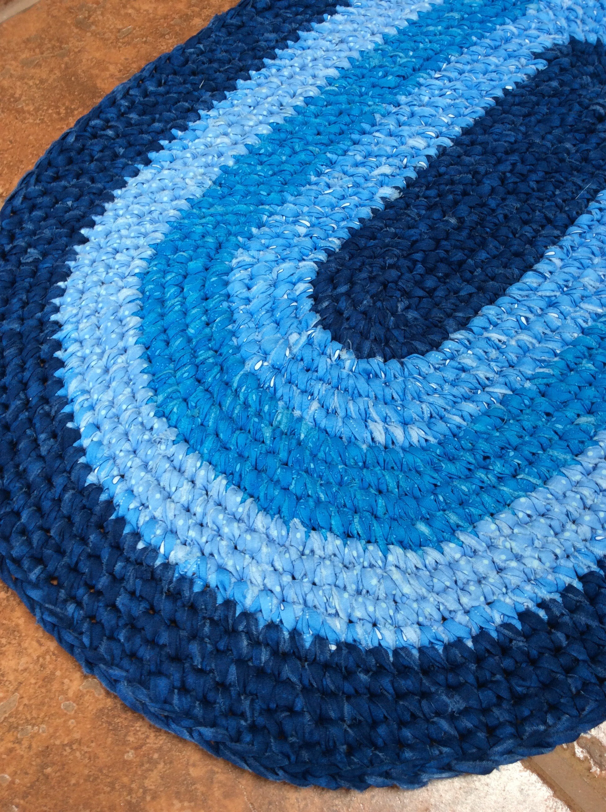 Hand Crochet Cotton Shades of Blue Rag Rug Oval - Etsy