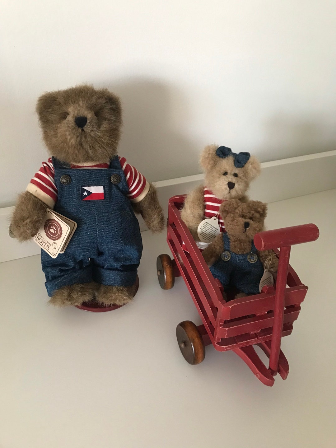 Vintage Boyd Bears With Red Wagon and Tags, Huck, Mandy and Zack - Etsy