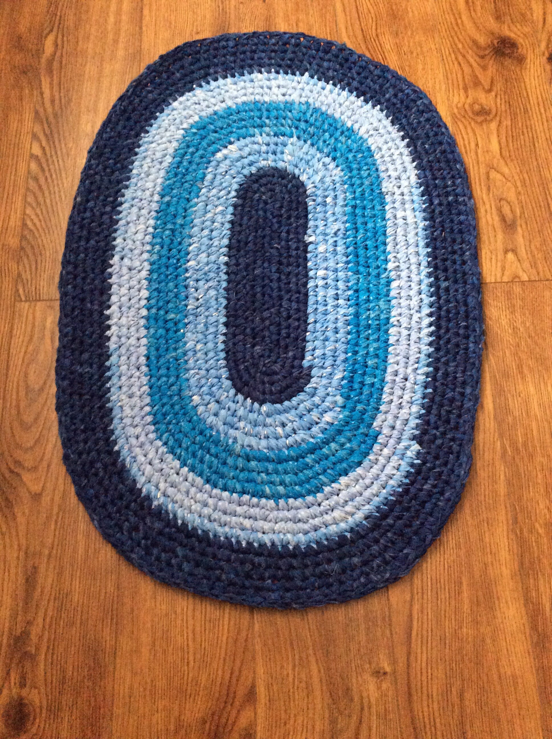 Hand Crochet Cotton Shades of Blue Rag Rug Oval - Etsy