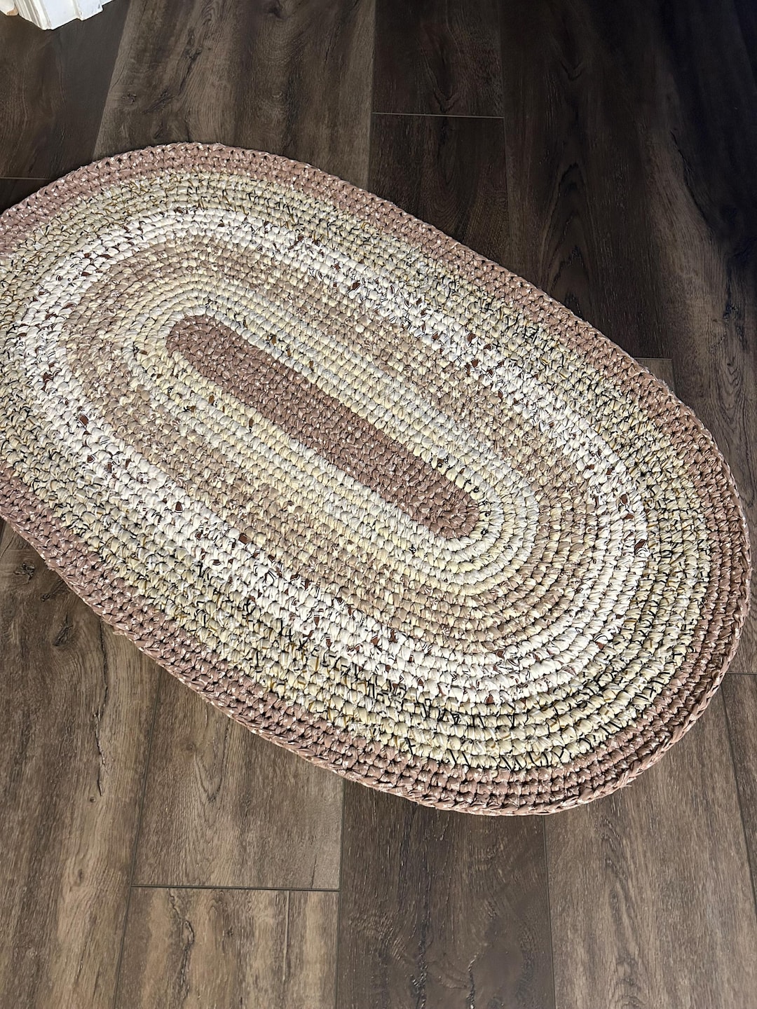 Oval Rag Rug Hand Crochet Tan, Beige and White - Etsy