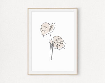 Monstera One Line Drawing Printable Wall Art Simple Botanical - Etsy
